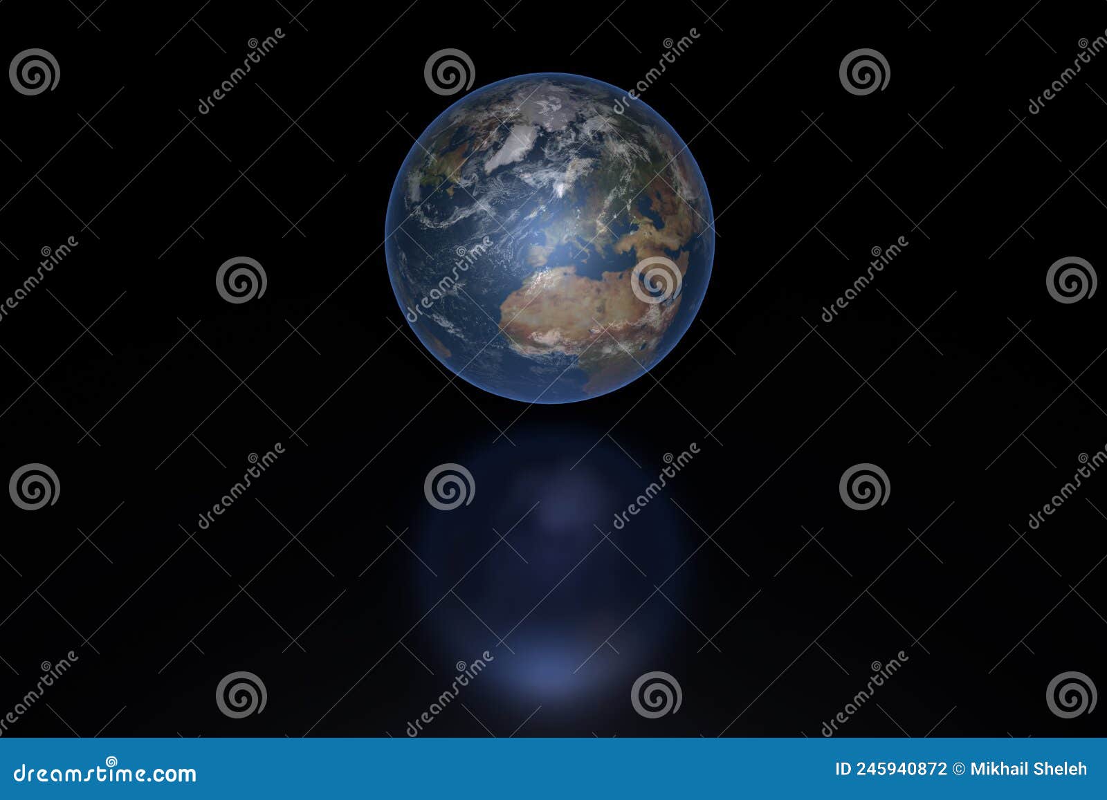 Planet Earth Over the Water Surface of the Ocean. 3D Render Stock ...