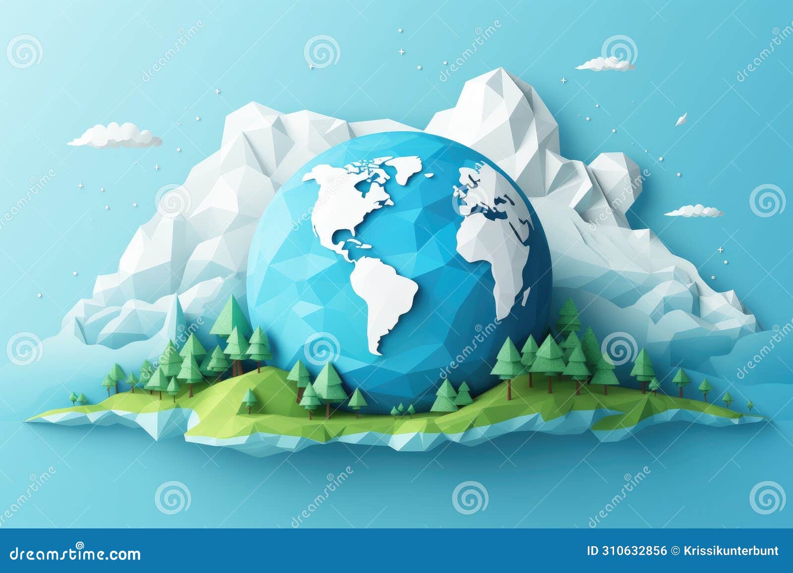 Earth Day Paper Cut World Map Hug Green Card Cartoon Vector ...
