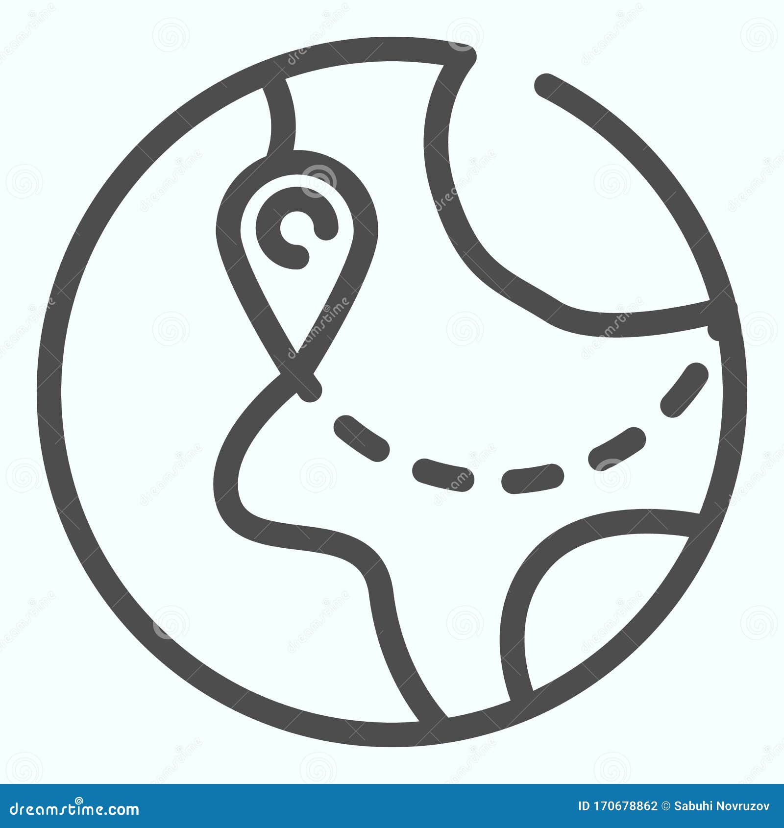 Planet Earth with Pin Line Icon. Earth with Pointer Vector Illustration ...