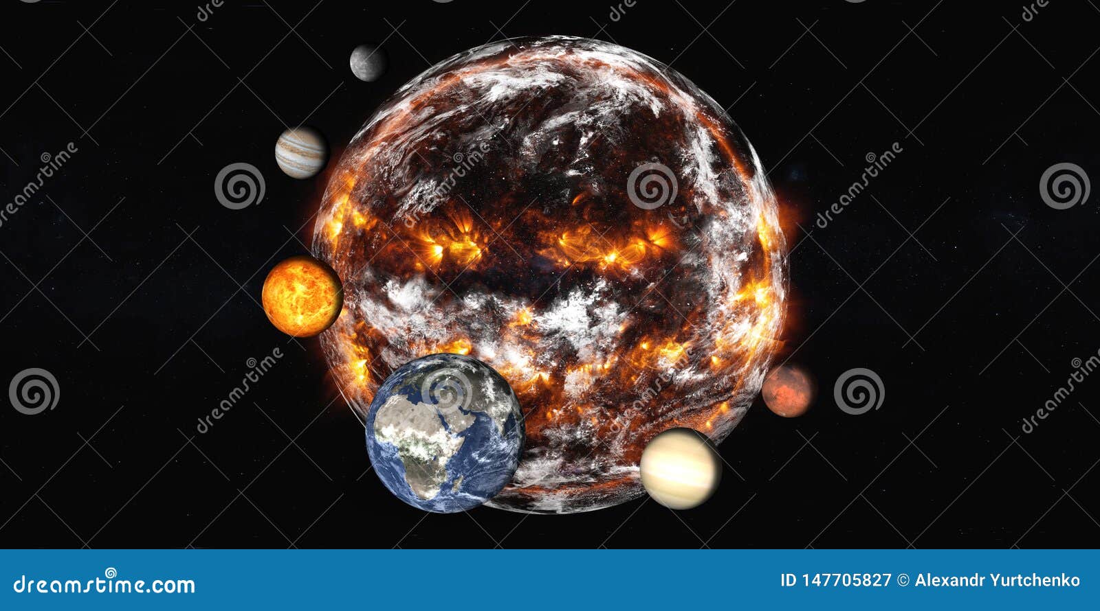 Planet Earth with Planets of Solar System Explosion Stock Illustration ...