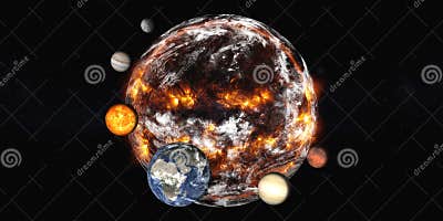 Planet Earth with Planets of Solar System Explosion Stock Illustration ...