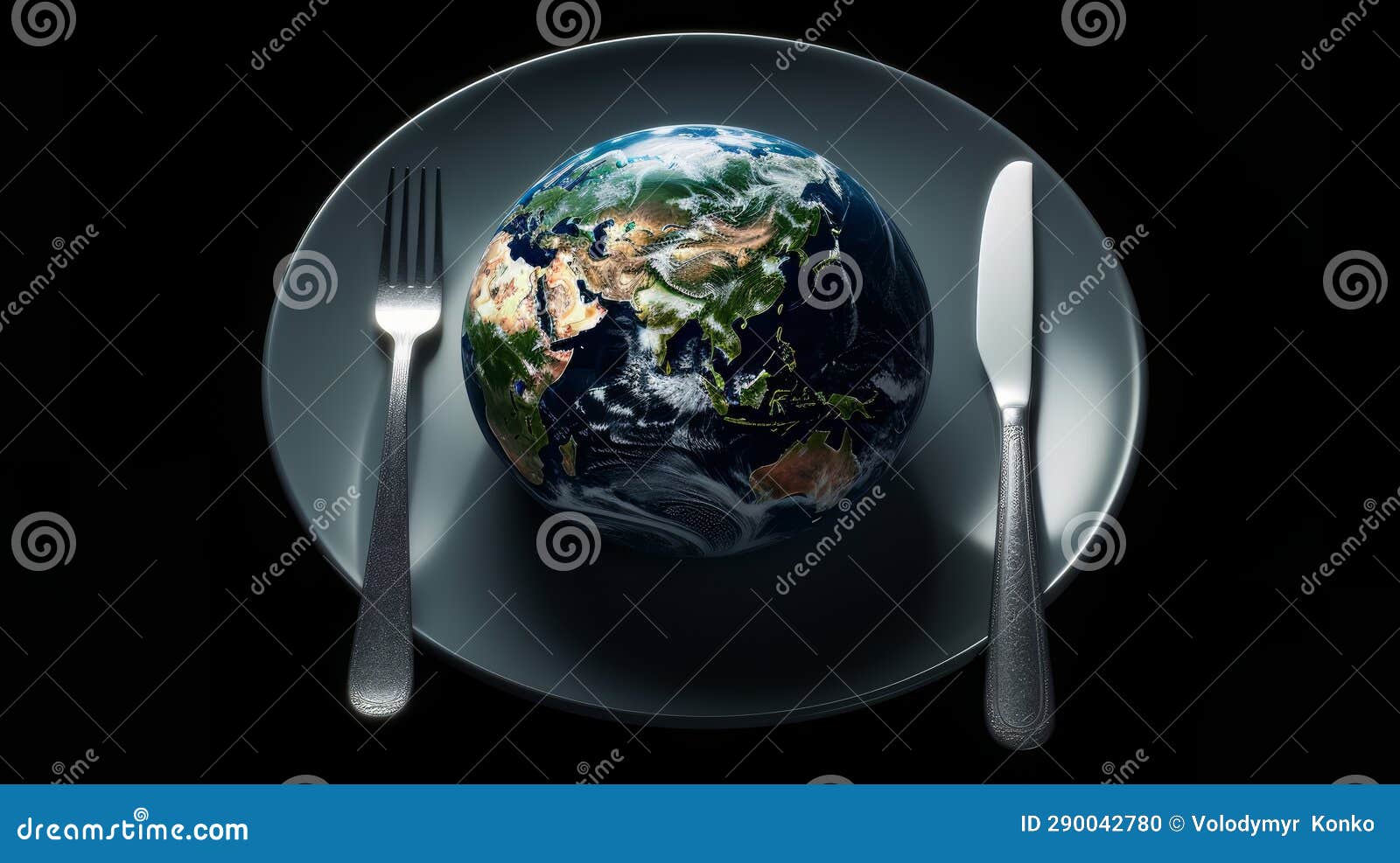 The Planet Earth Plate with a Fork and Knife, Hyper Realistic ...