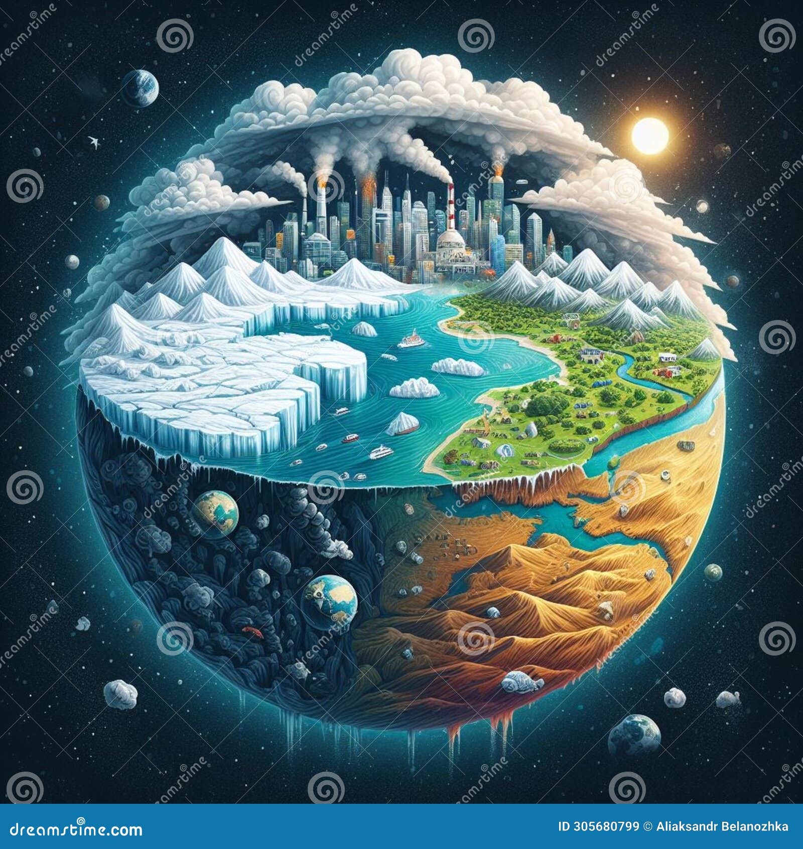 Planet Earth with Pollution of the Environment. Global Warming Concept ...