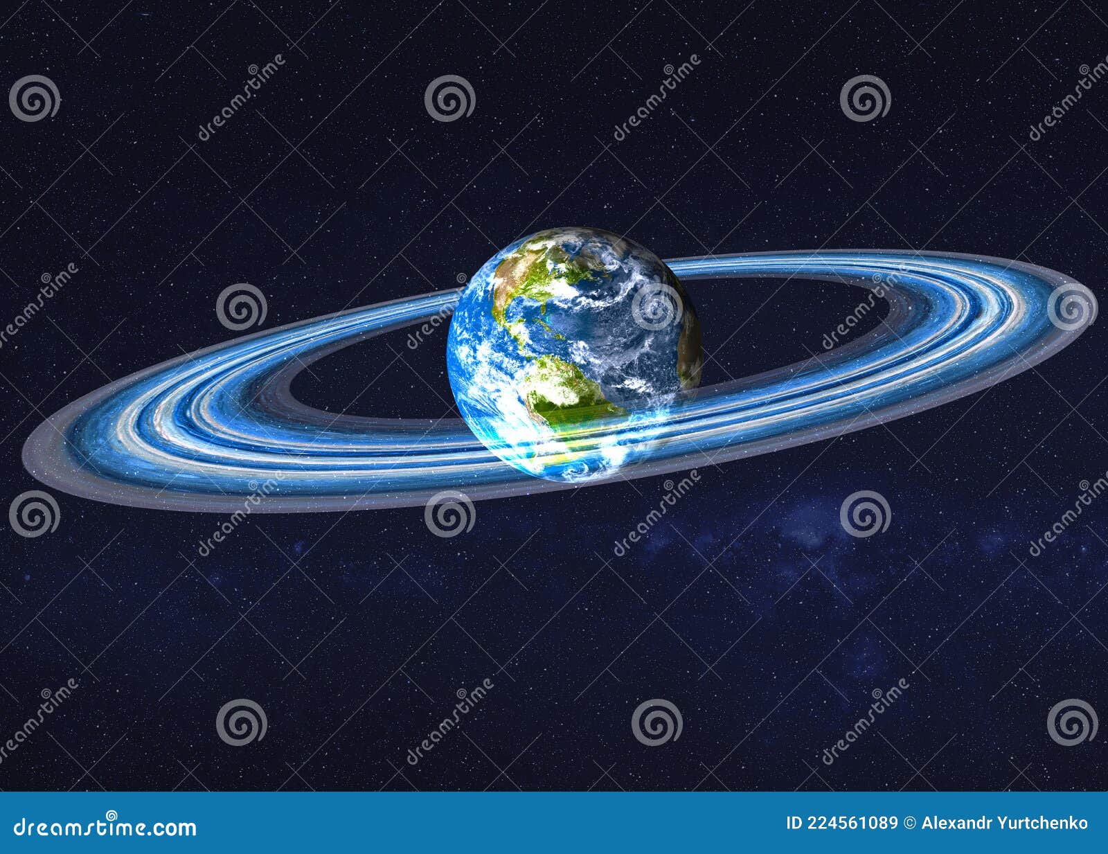 Planet Earth with Ring in Outer Space Stock Illustration - Illustration ...