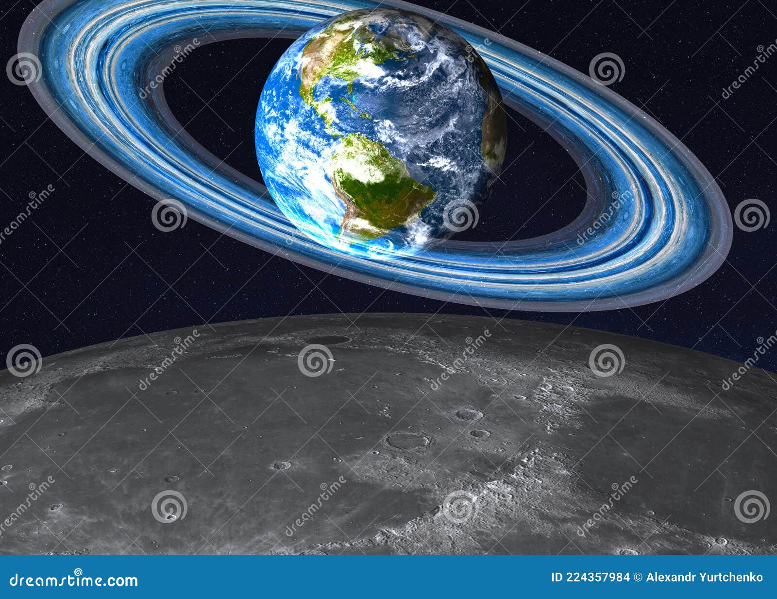 Planet Earth with Ring in Outer Space Stock Illustration - Illustration ...