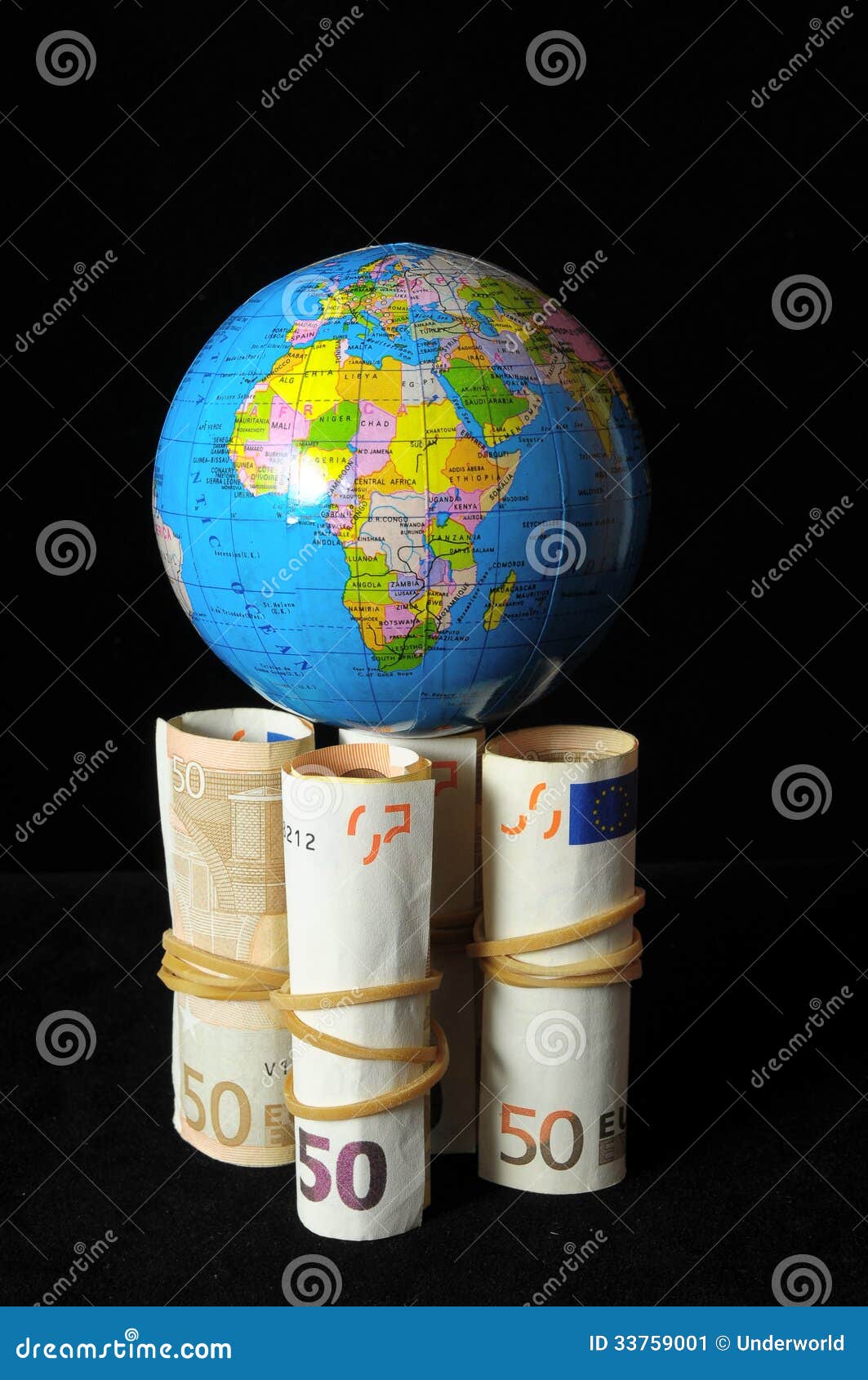 Planet Earth and Rolled Money Stock Image - Image of business, finance ...