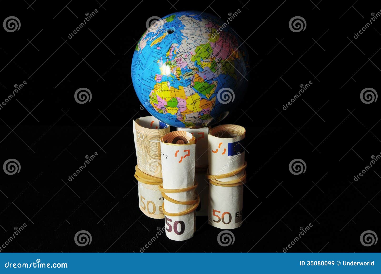Planet Earth and Rolled Money Stock Image - Image of golden, coins ...
