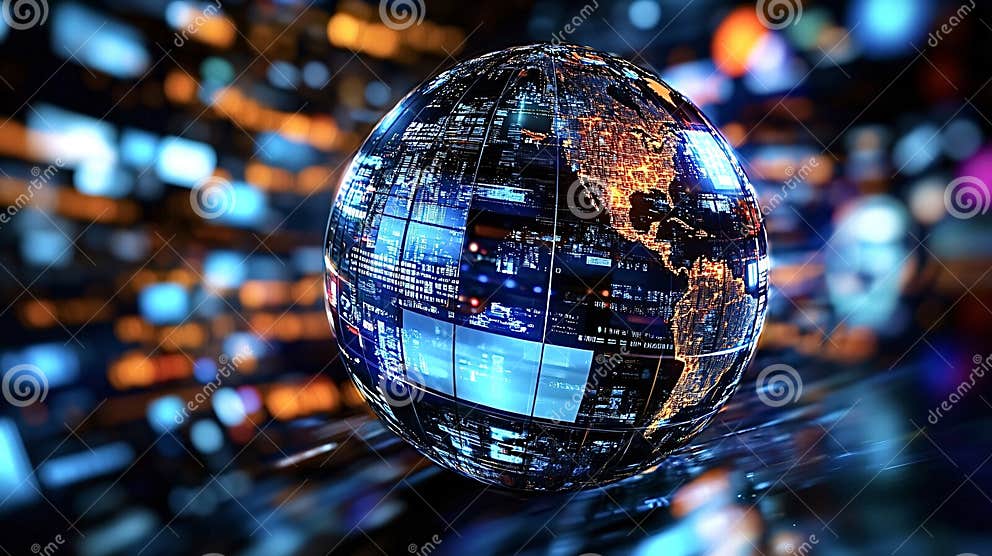Planet Earth Rotating with Digital Interface in Cyberspace Stock Image ...