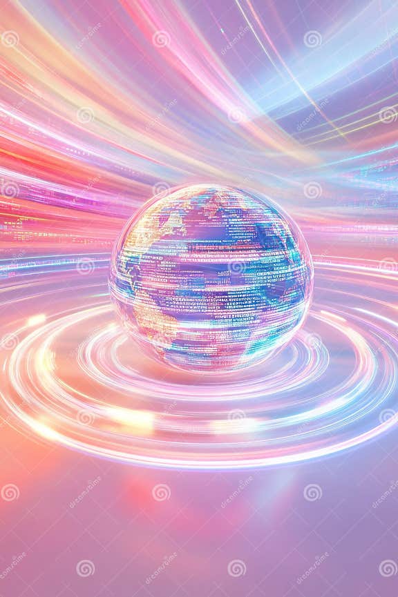 Planet Earth Rotating Showing Programming Code and Light Trails, Global ...