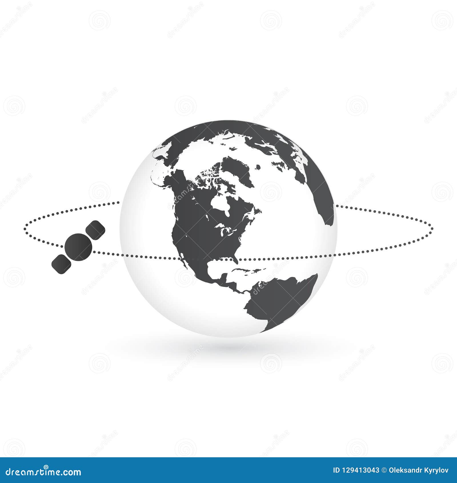 Planet Earth and Round Satellite Orbit Vector Illustration. Space ...