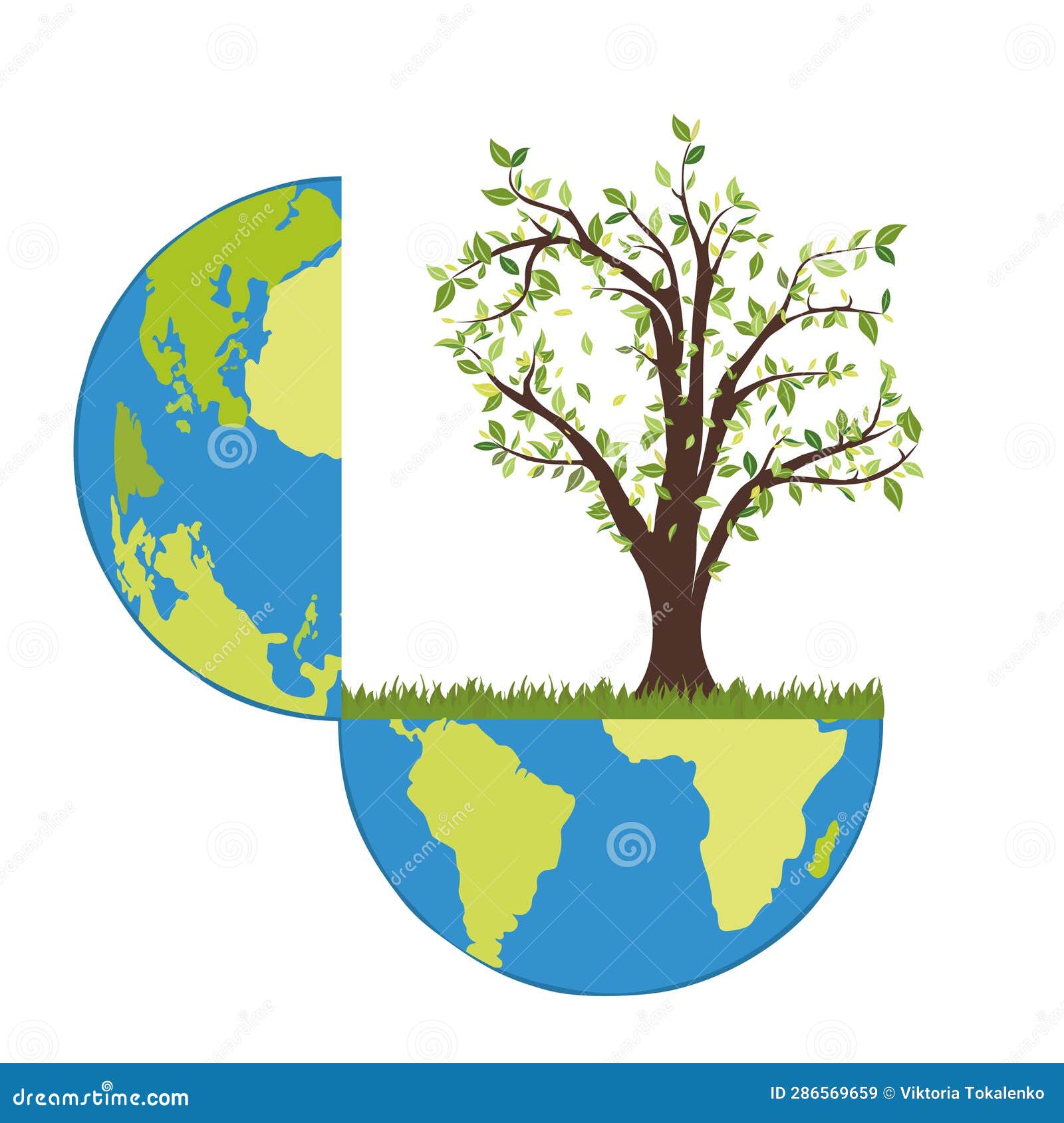 Planet Earth in Section with Tree on Grass Vector Illustration Stock ...