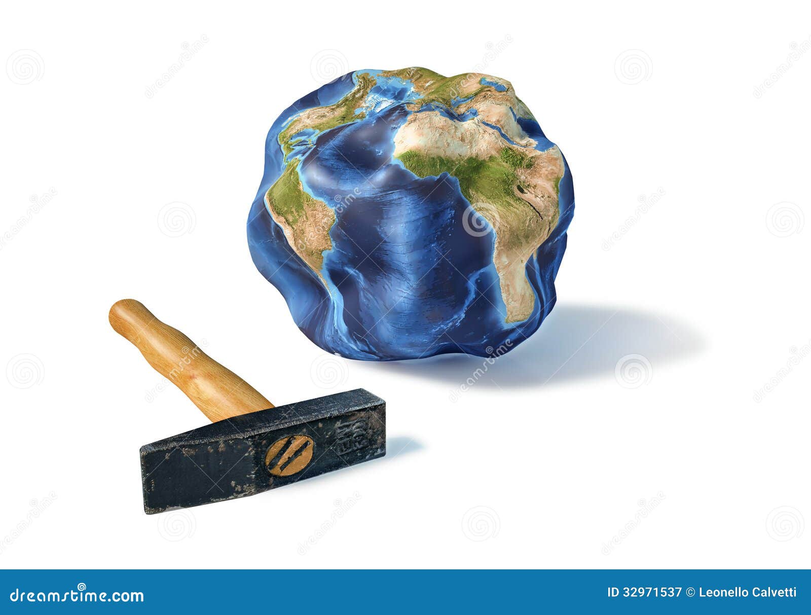 Planet Earth Smashed by a Hammer. Stock Illustration - Illustration of ...
