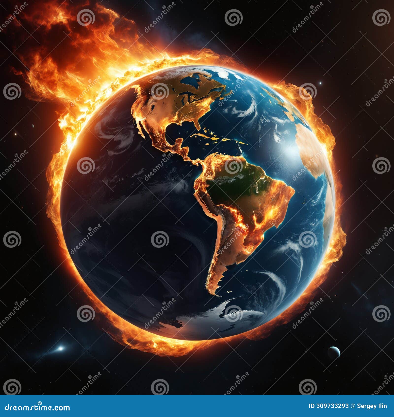 Planet Earth in Space on Fire Burning. Generative AI Stock Illustration ...