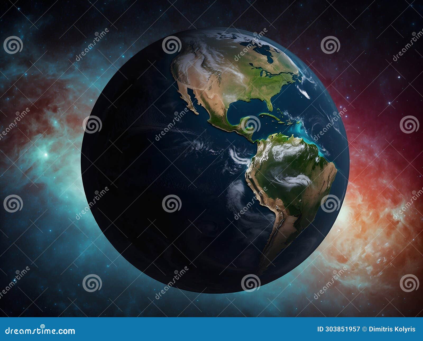 Planet Earth from Space Full View Whole World Globe and Distant Stars ...
