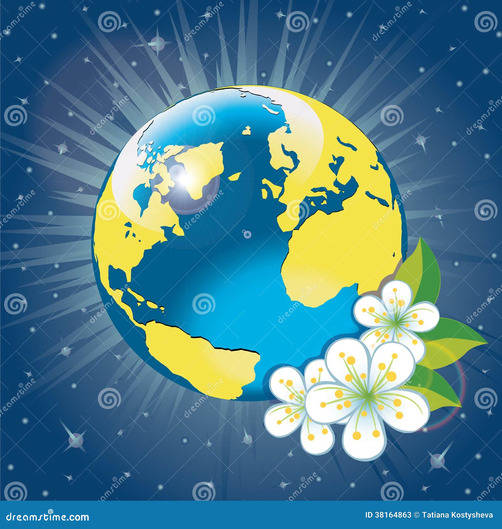 Planet Earth with Spring Flovers.View from Space Stock Vector ...