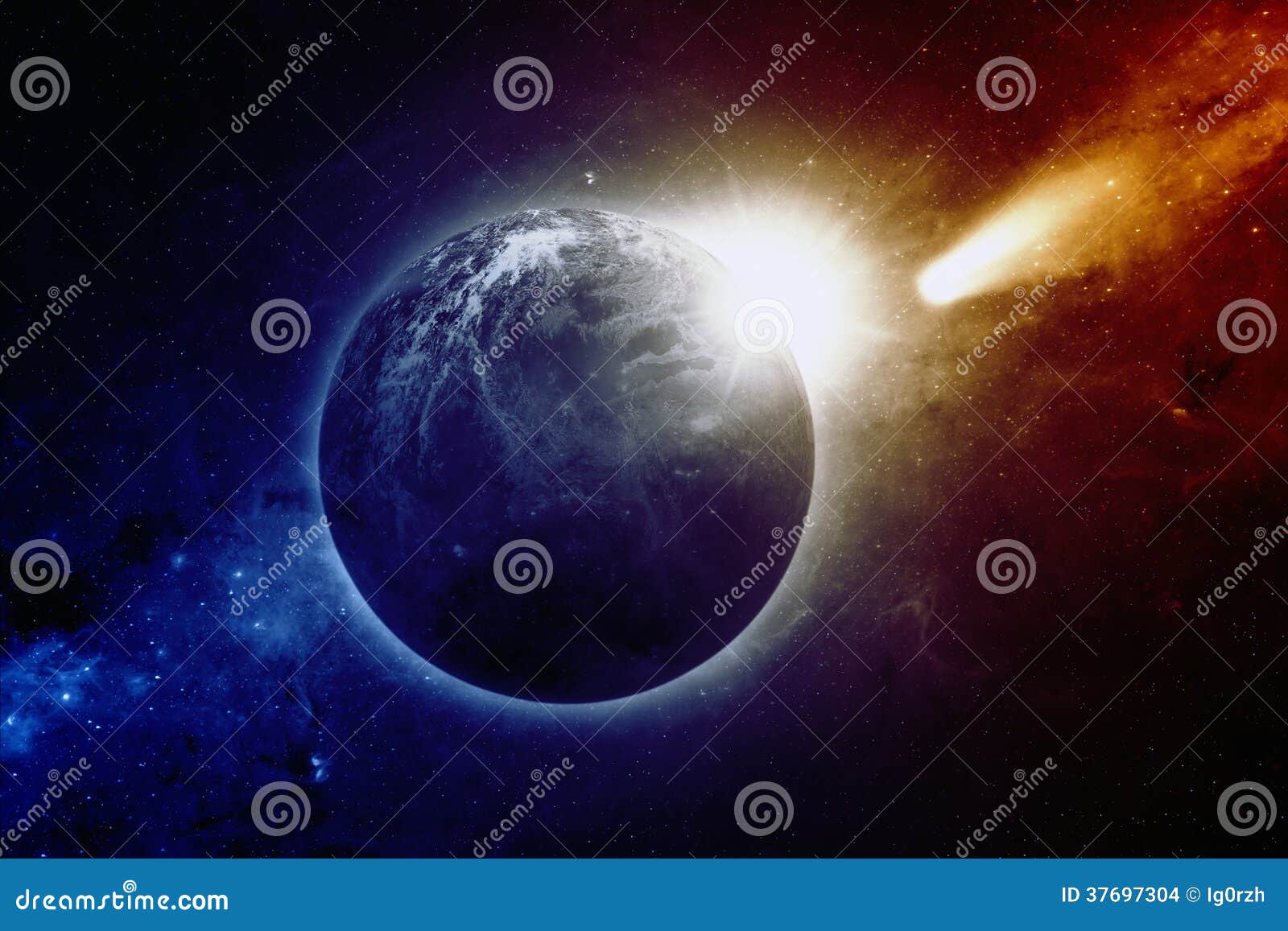 Planet Earth, sun, comet stock photo. Image of astronomy - 37697304