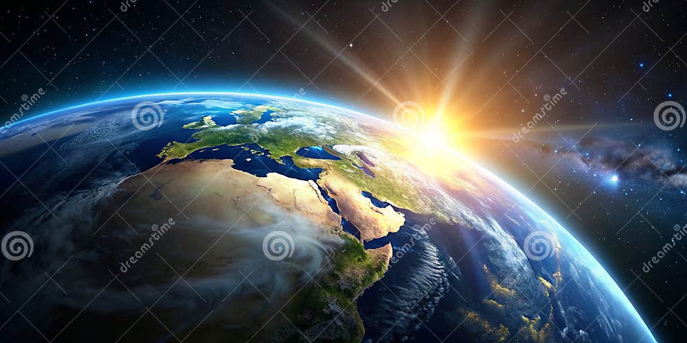 The Planet Earth and Sun Light View from Space AI Generative Stock ...