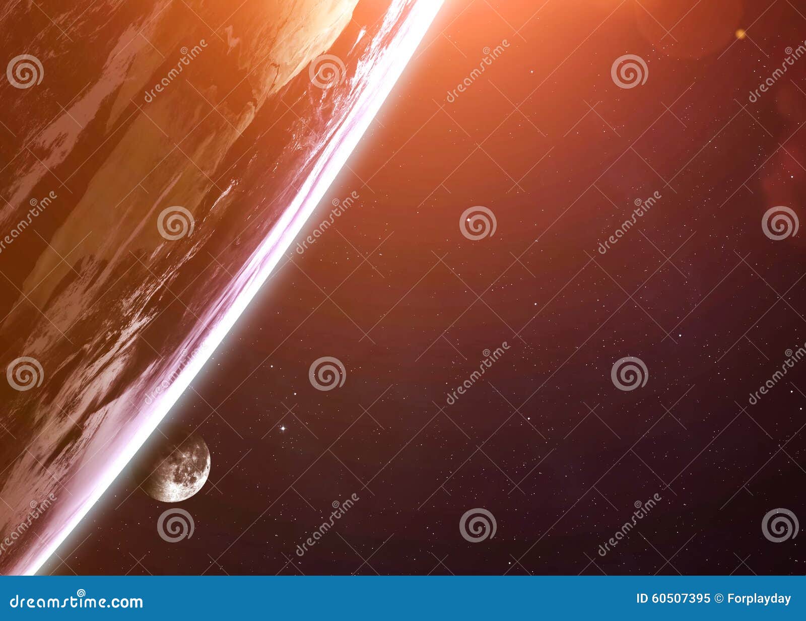 Planet Earth with Sun Rising from Space. Elements Stock Illustration ...