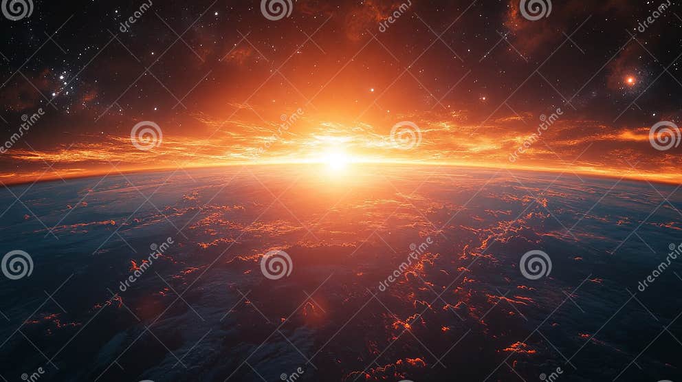 Planet Earth with Sunset from Space. Silhouette of Planet Earth Stock ...