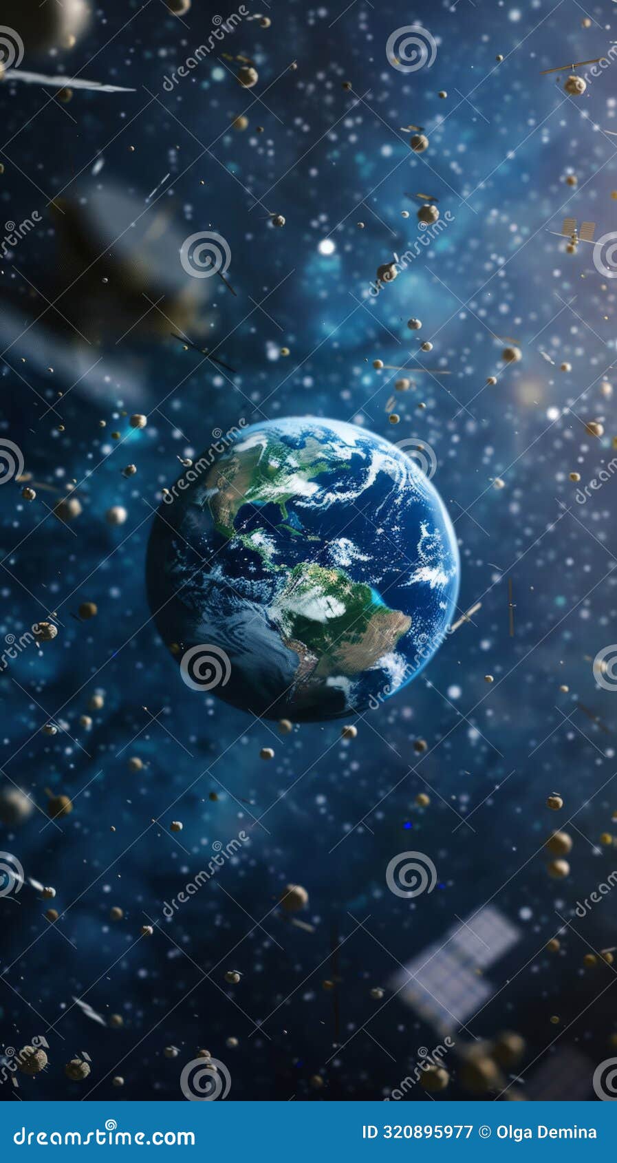 Planet Earth Surrounded by Asteroids and Space Debris. Visual ...