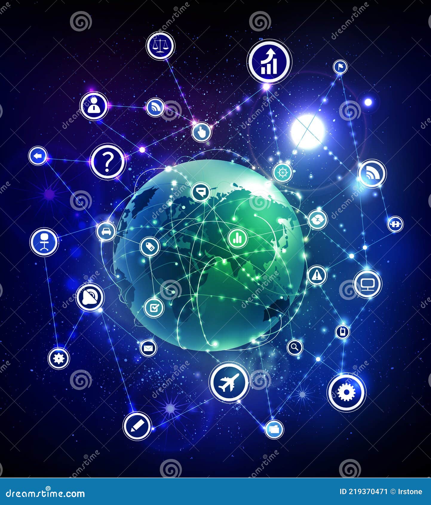 Planet Earth Surrounded Communication Lines. Neon Effect Stock ...