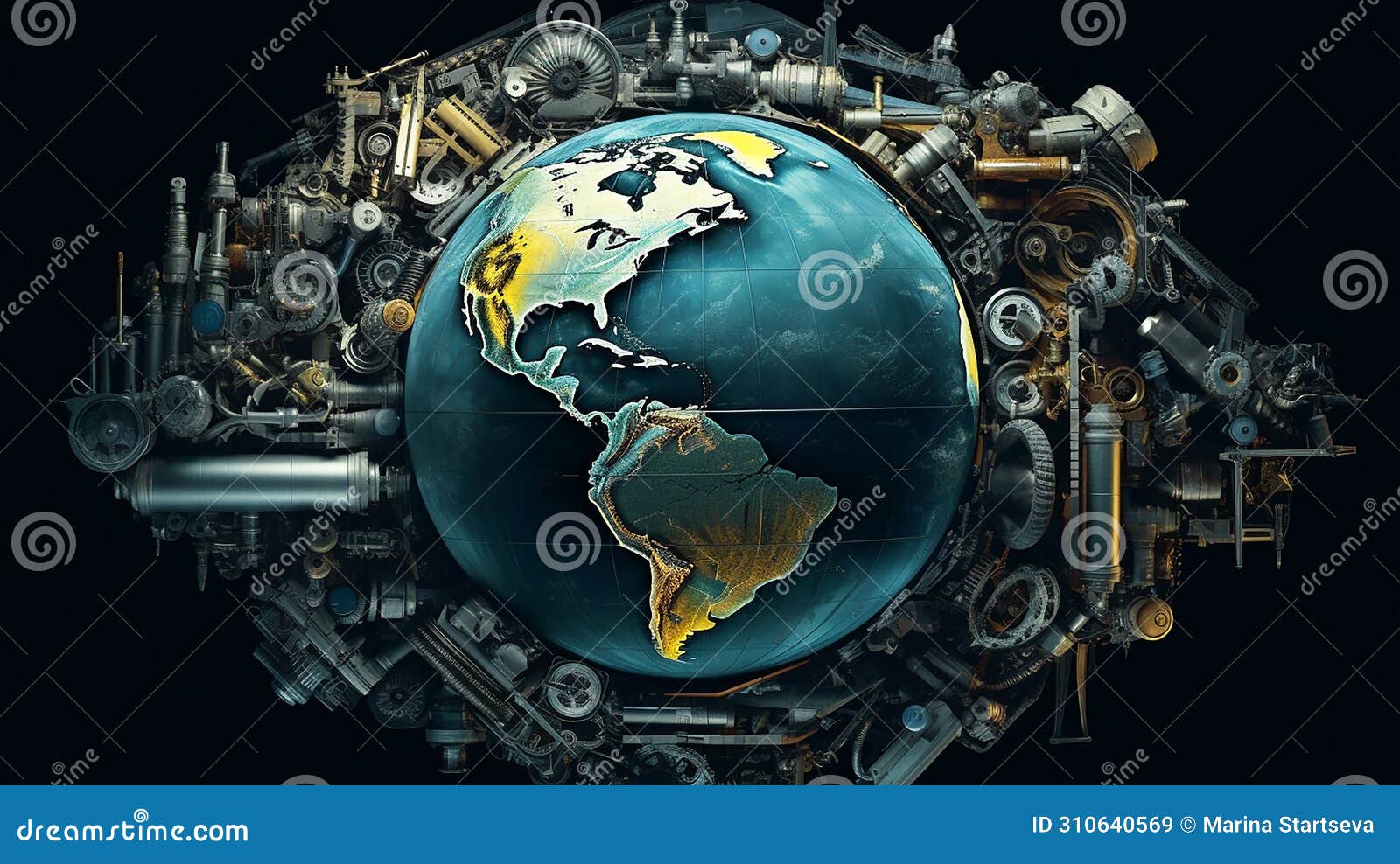Planet Earth Surrounded by Various Industrial Machinery and Tools Stock ...