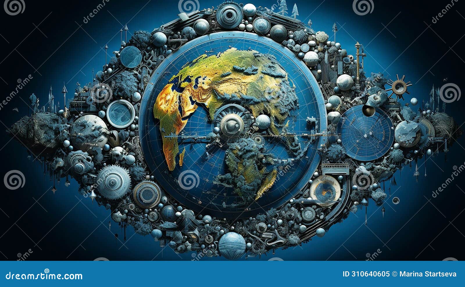 Planet Earth Surrounded by Various Industrial Machinery and Tools Stock ...