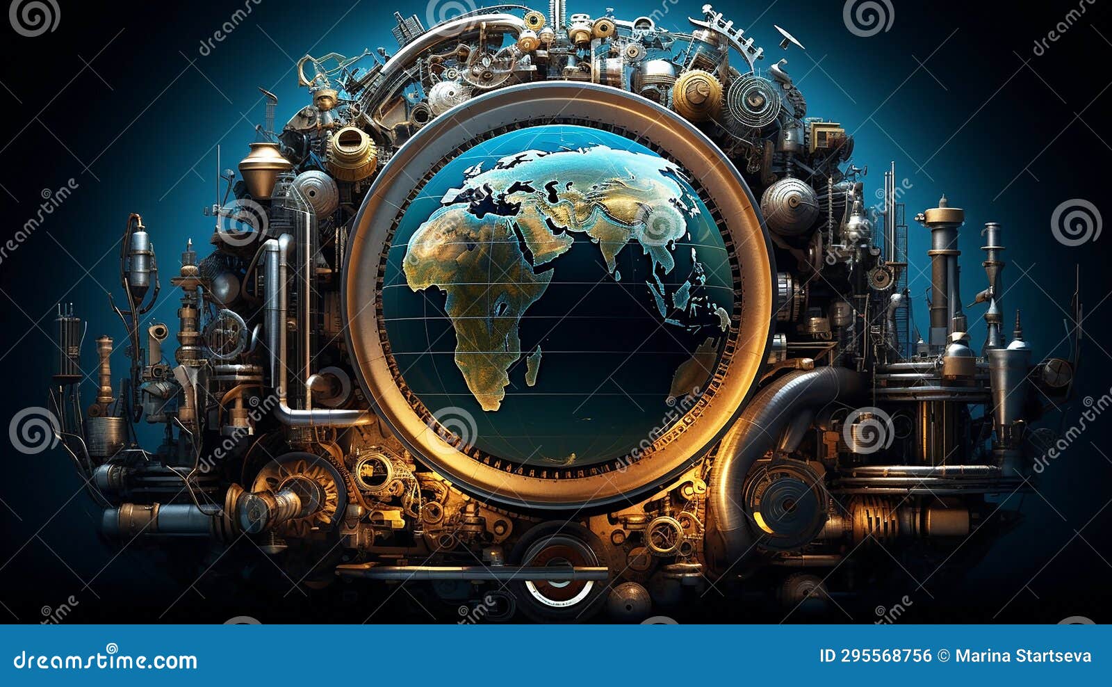 The Planet Earth, Surrounded by Various Mechanisms, Machines and Tools ...