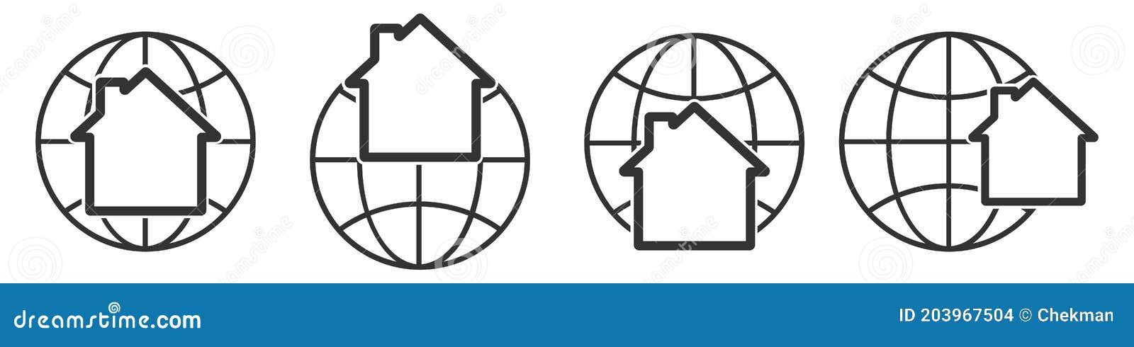 Planet Earth Symbol with House Icon. Set of Linear Globe Icons Stock ...