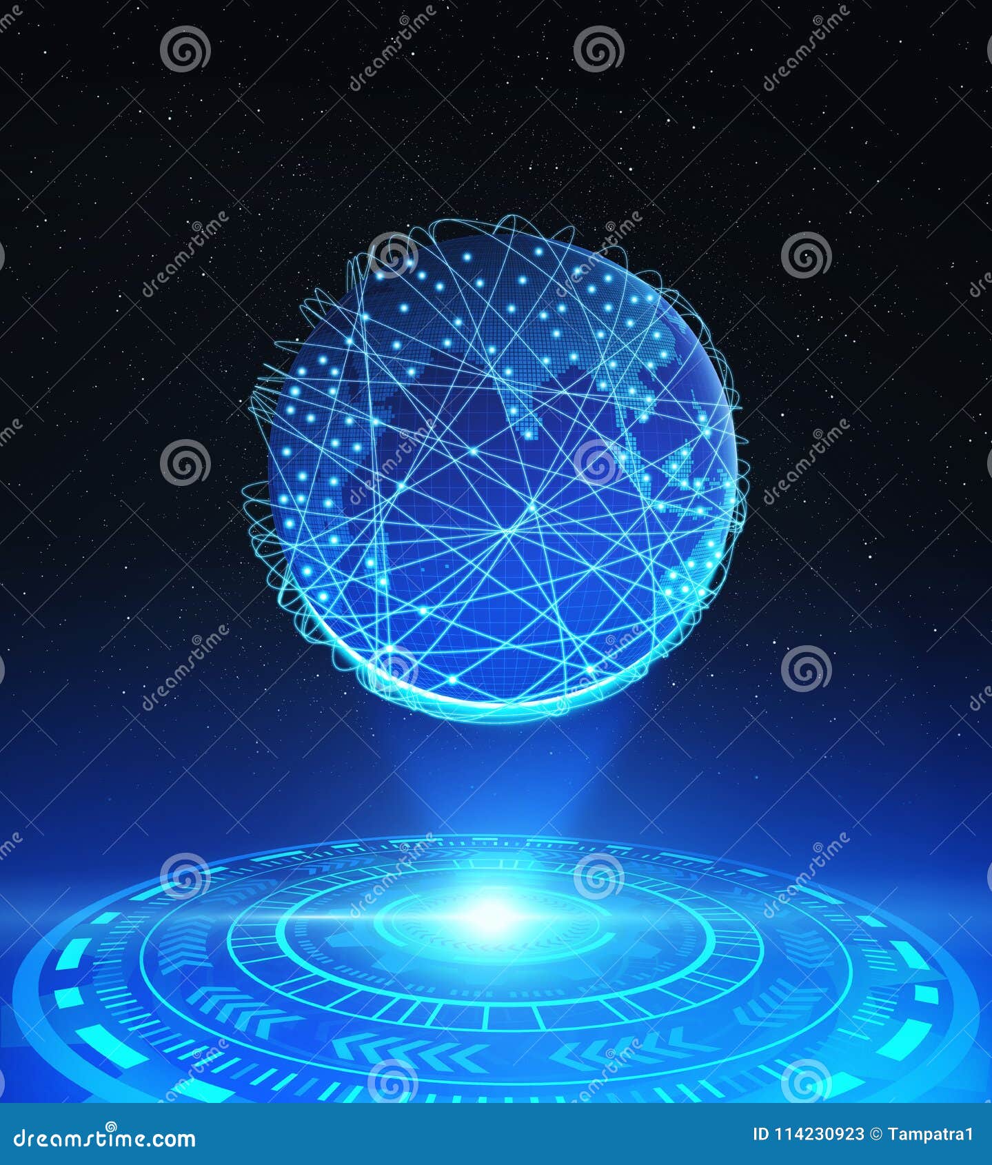 Planet Earth with Technological HUD and Network Connection Lines Stock ...