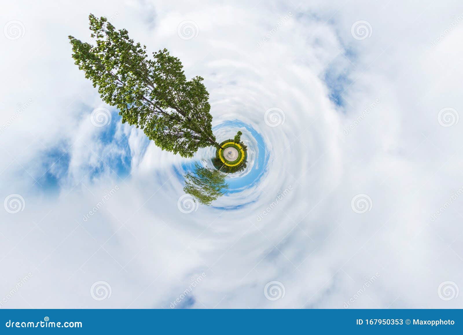 Planet Earth with a Trees and Clouds. Circle Effect Stock Image - Image ...