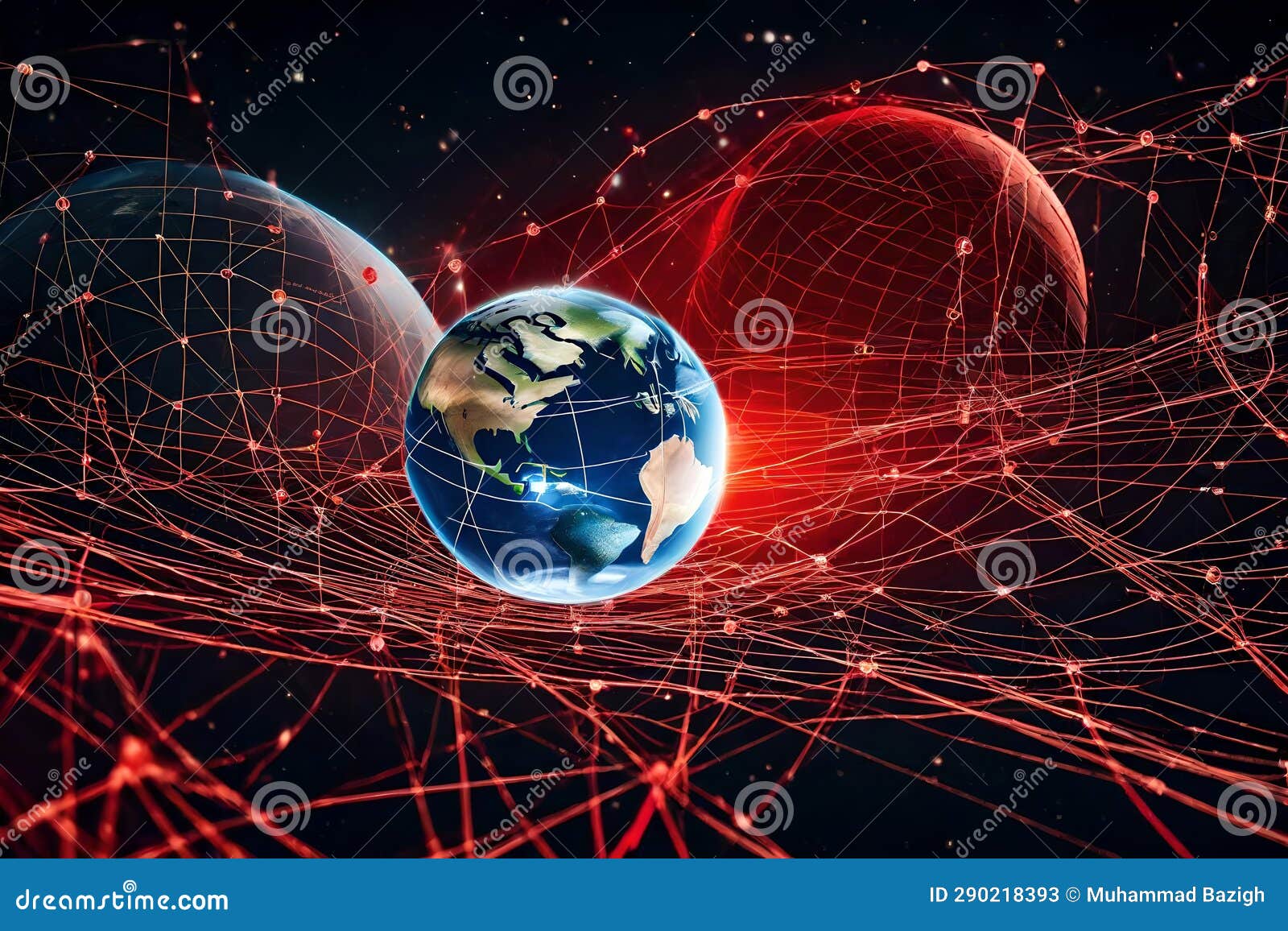 Planet Earth with Two Graphs in the Background, Red Landmarks and a ...