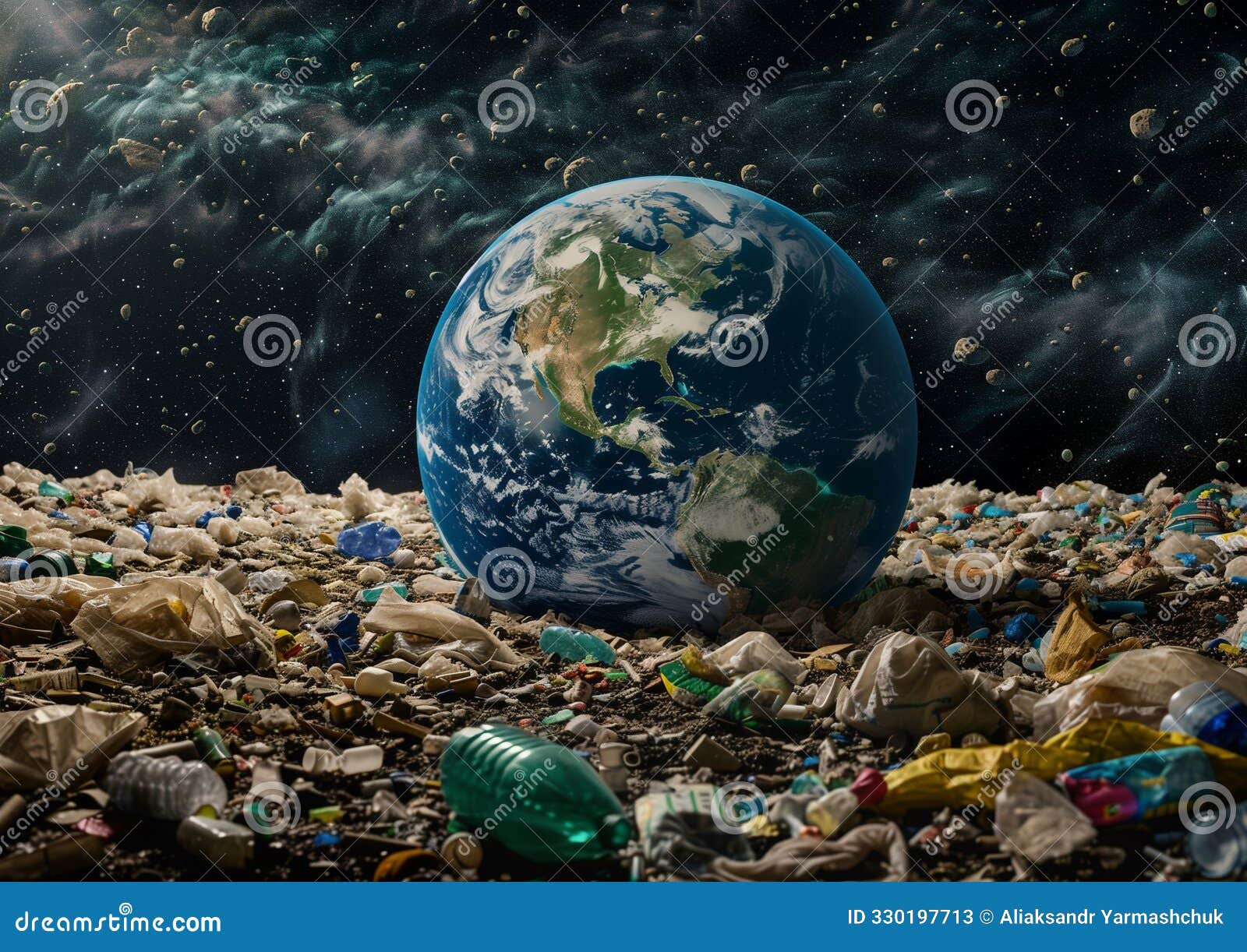 Planet Earth Under a Layer of Garbage. View from Space of the Earth ...