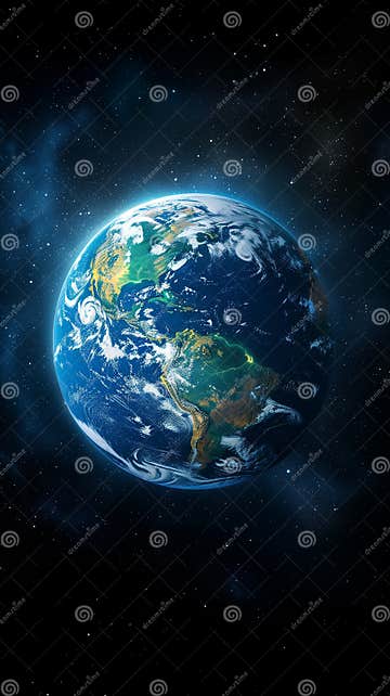 The Planet Earth in the Void of Space. Starry Night Sky Highlighting ...