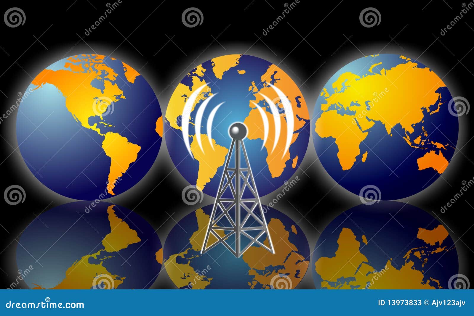 Planet Earth Wireless Tower Stock Illustration - Illustration of dark ...