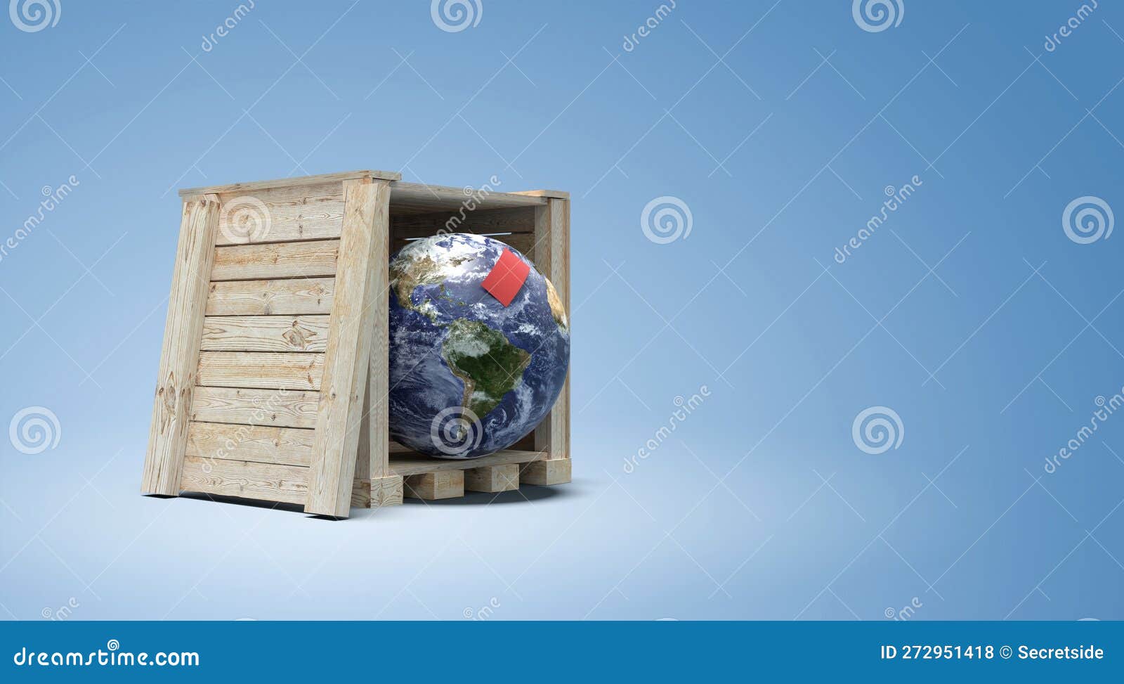 Planet Earth in Wooden Crate with Fragile Label Stuck on it - 3D Render ...