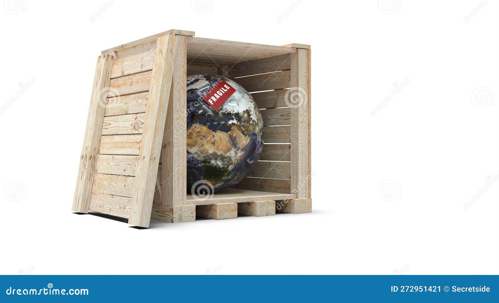 Planet Earth in Wooden Crate with Fragile Label Stuck on it - 3D Render ...