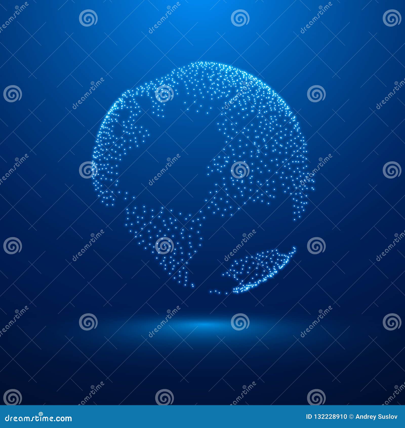 Planet Earth. World with Continents of the Luminous Dots in Space ...