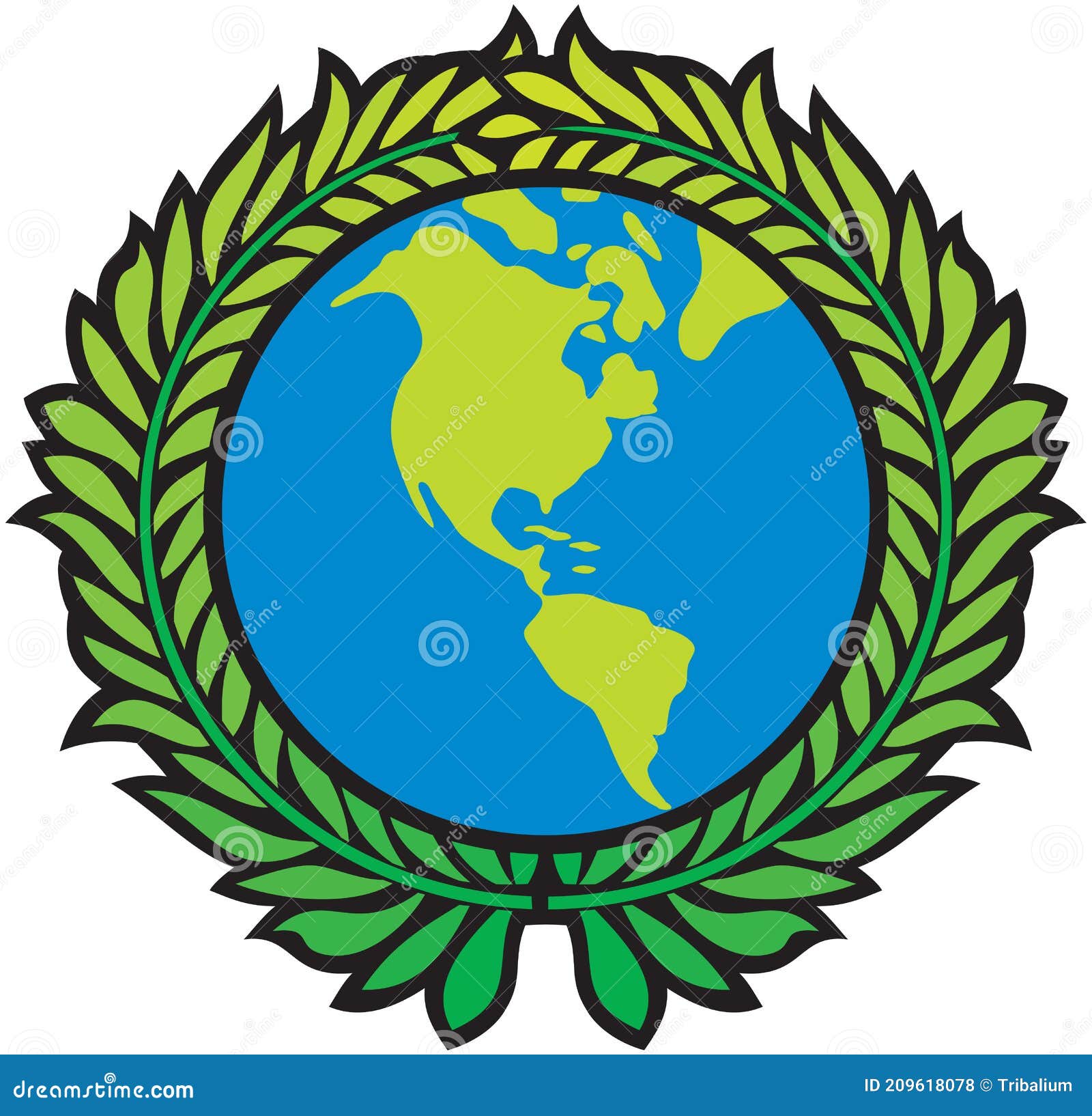 Planet Earth and Wreath of Leaf Design Stock Vector - Illustration of ...