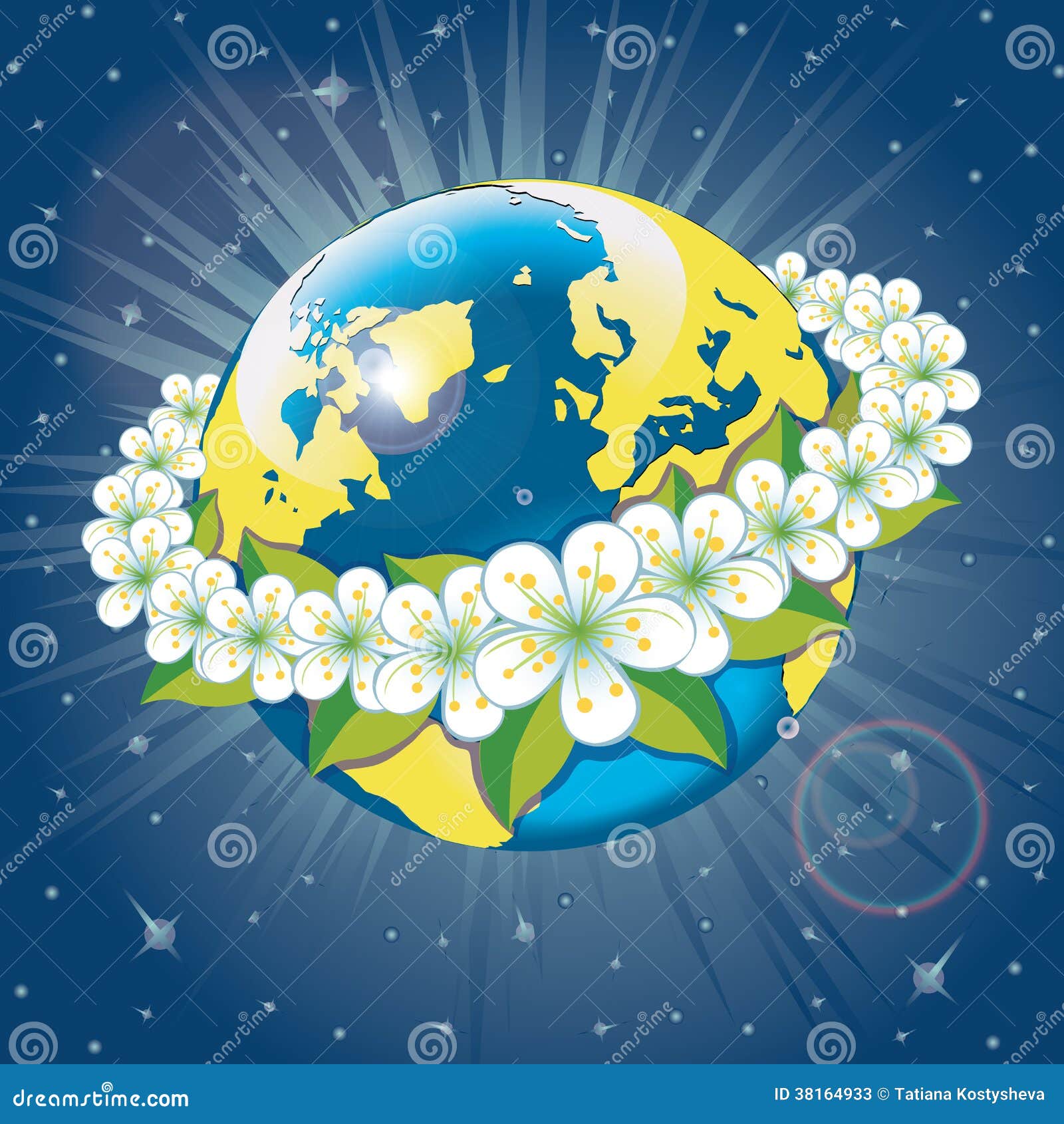 Planet Earth with Wreath of Spring Flovers.View Fr Stock Vector ...
