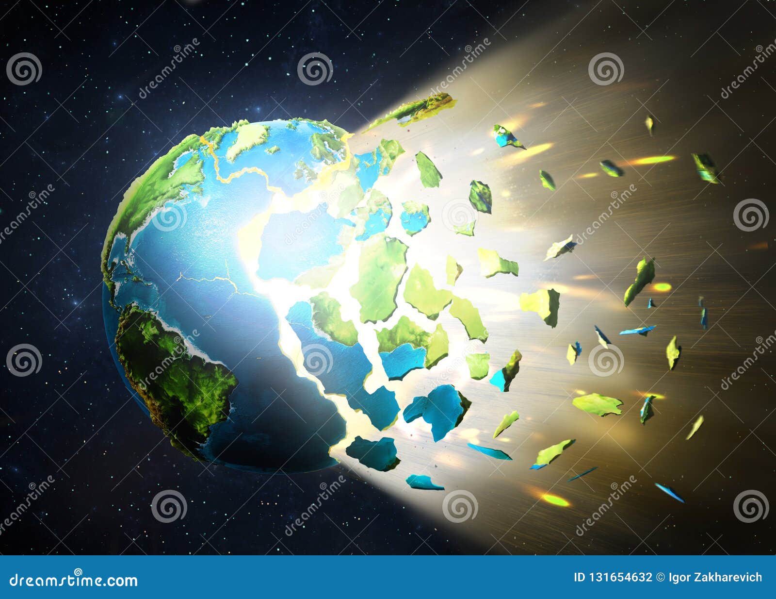 The Planet Explodes, Scattering into Pieces on a Space Stock Photo ...