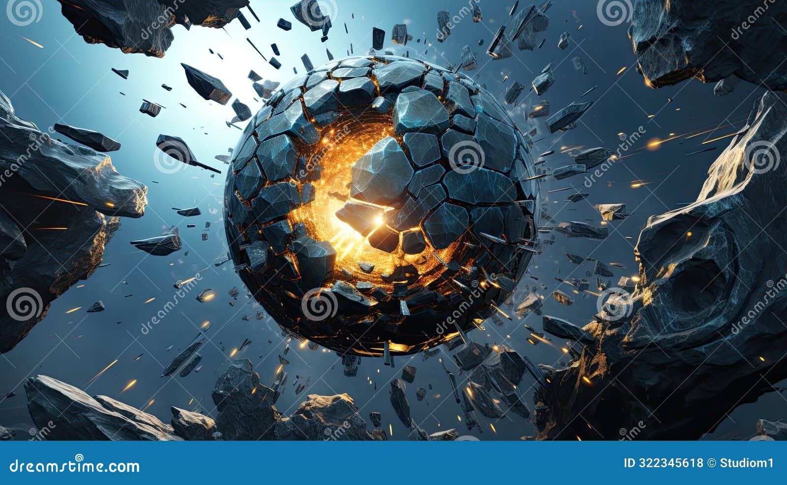 A Planet Explodes in Space with Fire and Particles Flying. Powerful ...