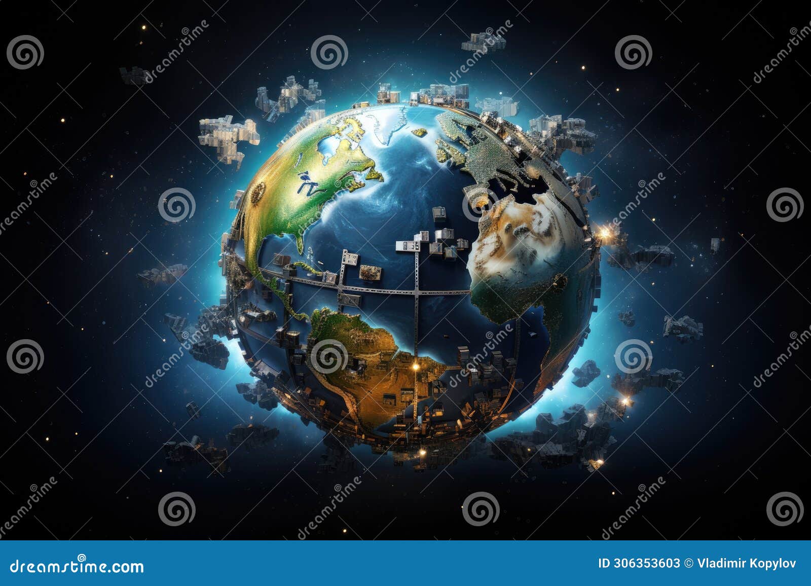 A Planet Falling Apart in Space Stock Illustration - Illustration of ...