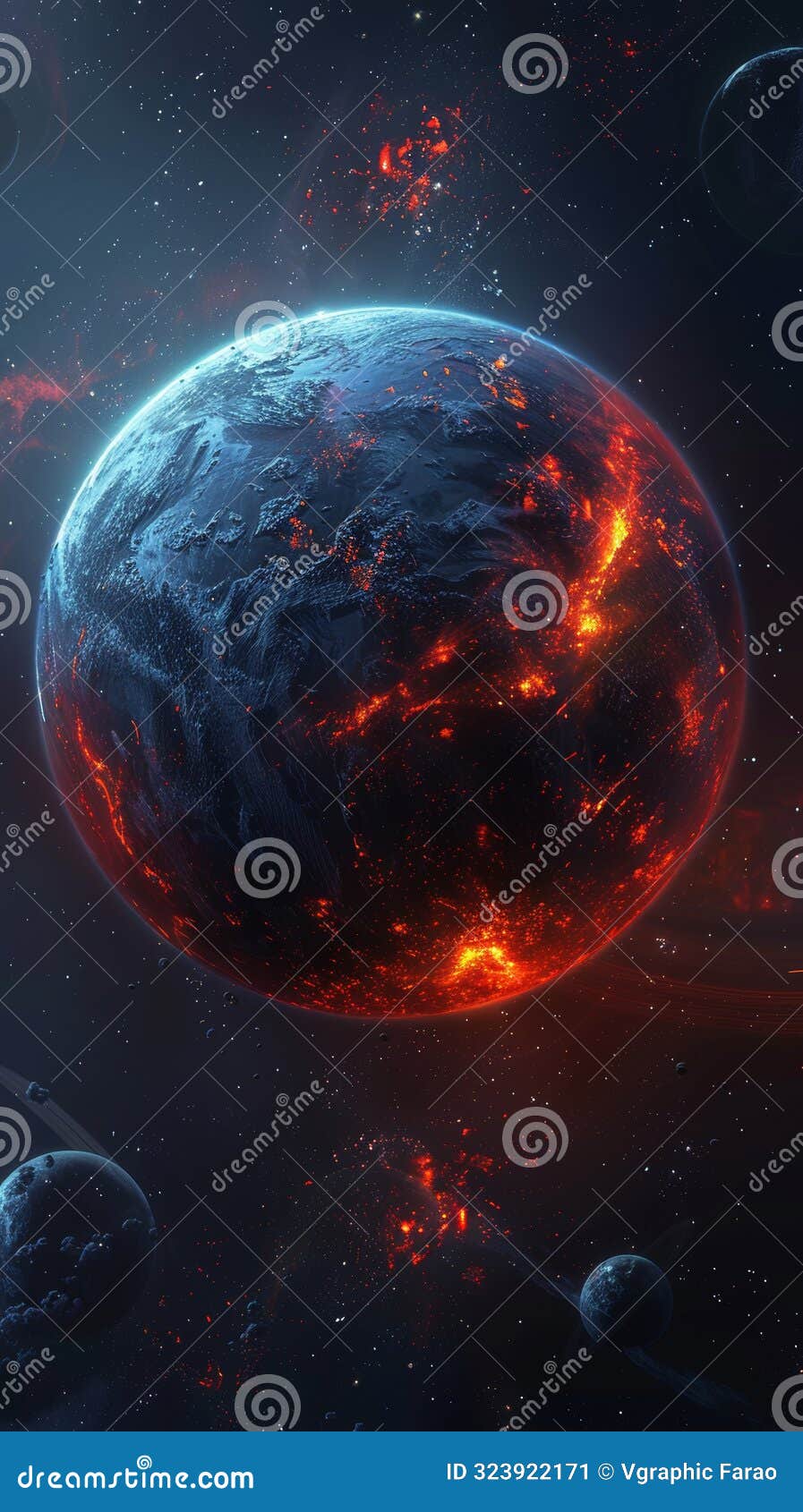 Planet with Fiery Surface in Deep Space, Cosmic Scene. Science Fiction ...