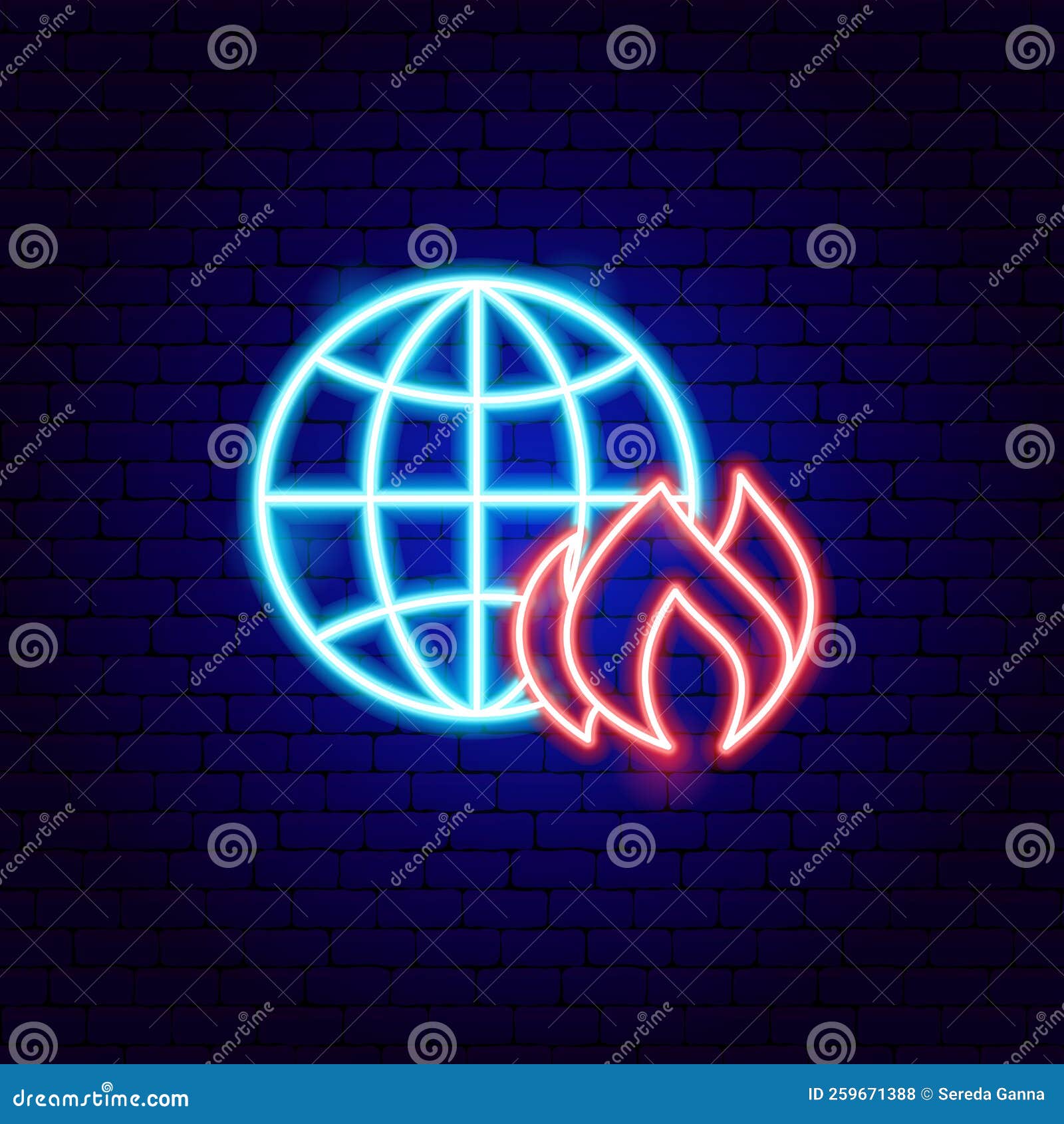 Planet Fire Neon Sign stock vector. Illustration of environmental ...