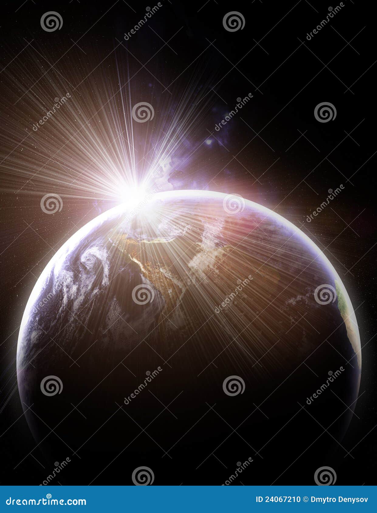 Planet with a flash of sun stock illustration. Illustration of earth ...