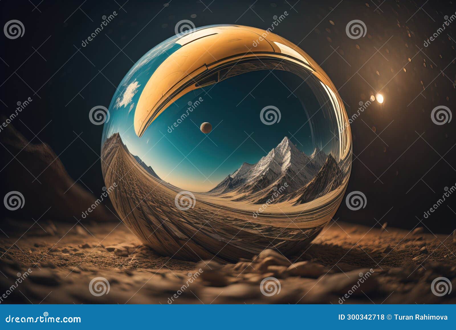 A Planet in a Glass Sphere with Mountains in the Background. Generative ...