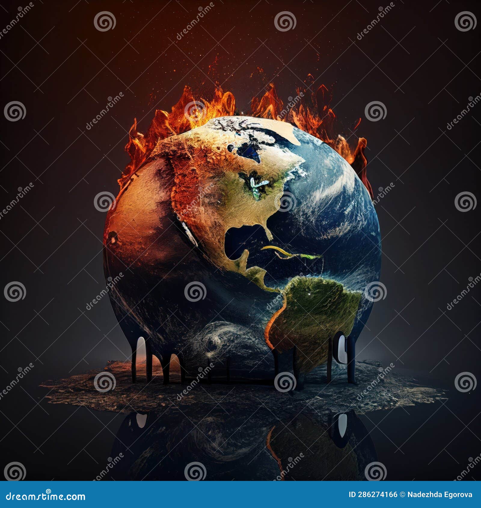 Planet Globe Illustration - Global Warming Problem, Earth Burn and Melt ...