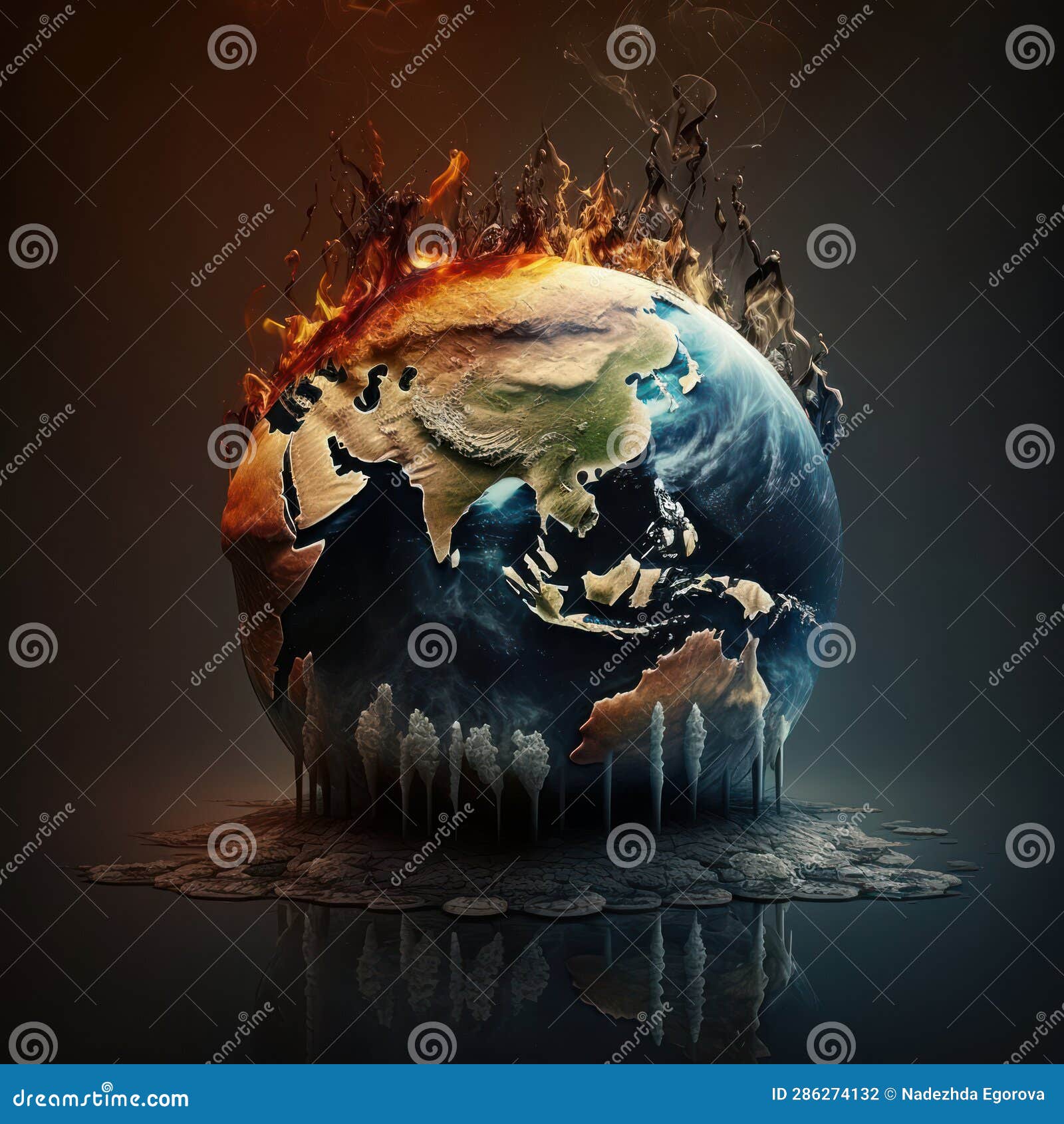 Planet Globe Illustration - Global Warming Problem, Earth Burn and Melt ...