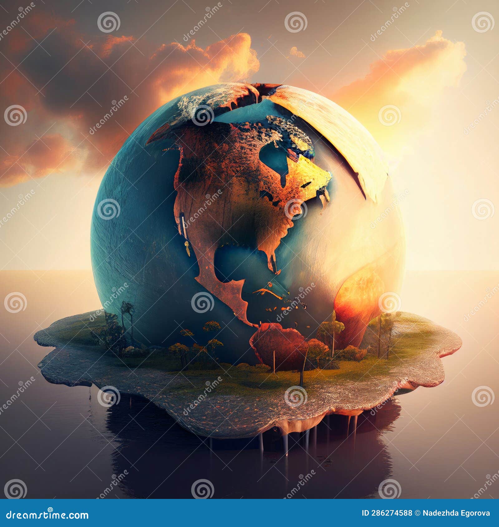 Planet Globe Illustration - Global Warming Problem, Earth Melting ...